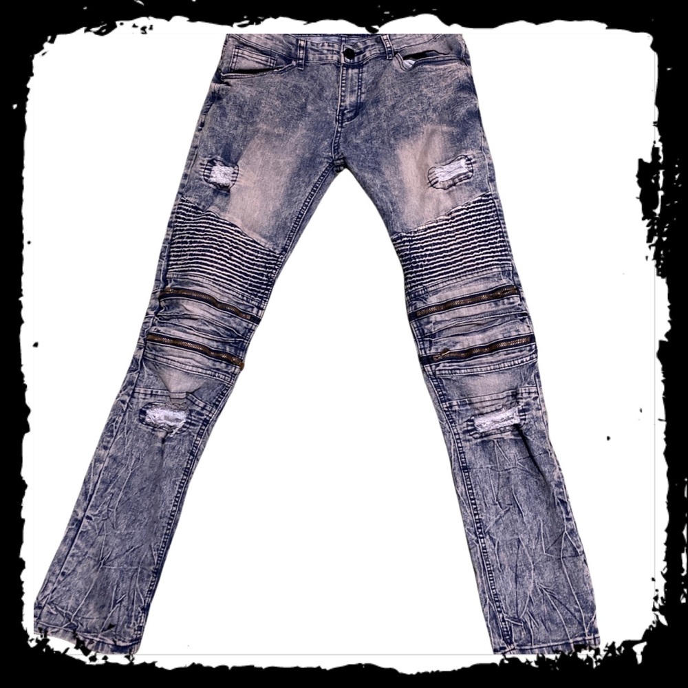Rare Vintage Benjamin Franklin Acid Washed Moto Jeans - Gem